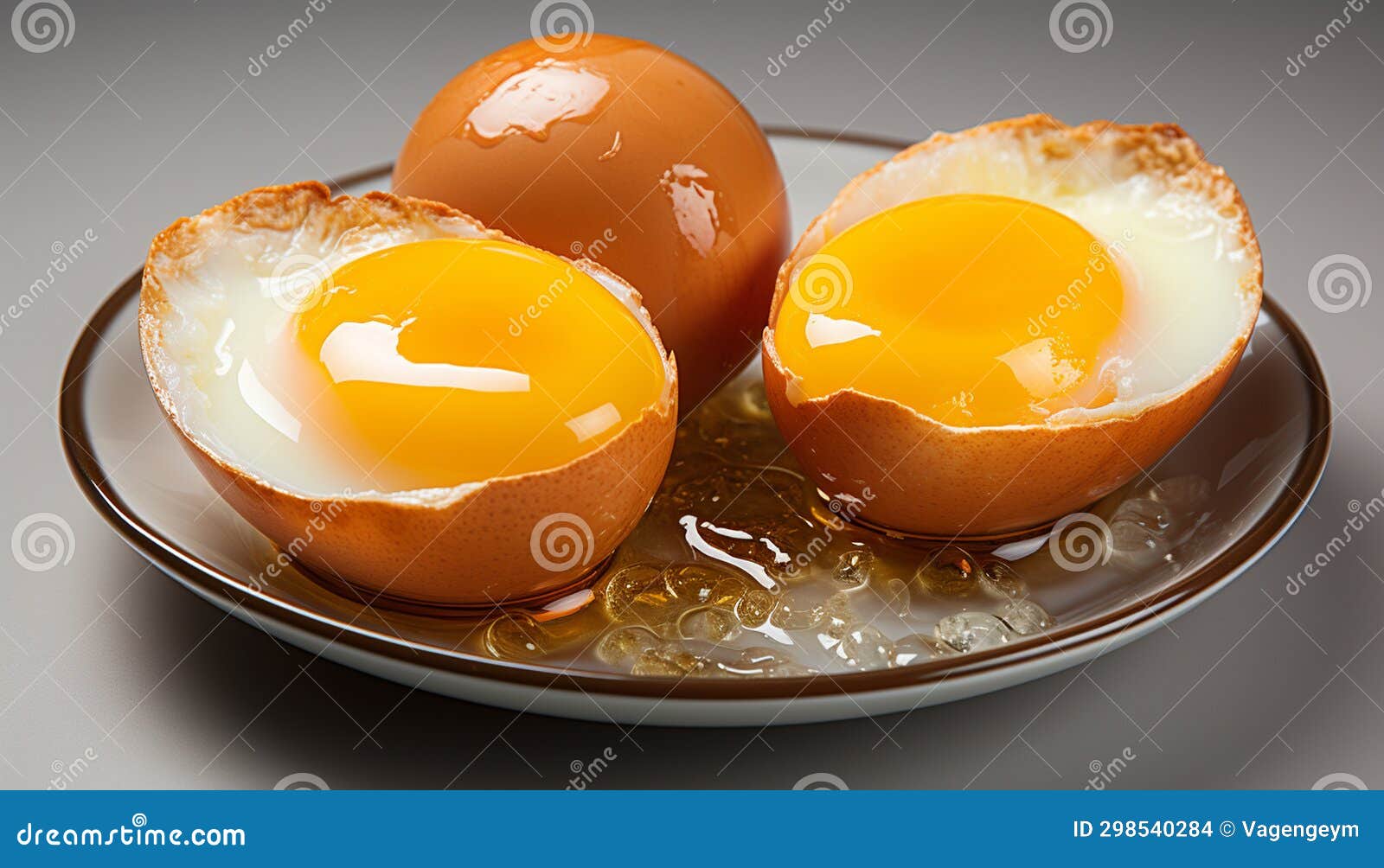 Two Halved Eggs with Intact Yolks on a Plate, One Standing, One ...