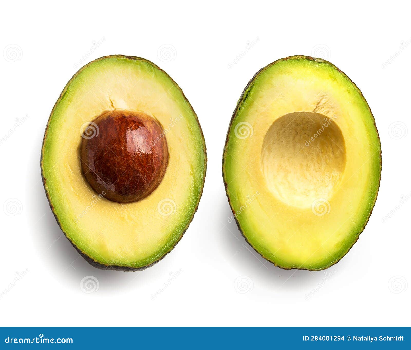 Two Halves of a Cut Avocado. View from Above Stock Photo - Image of ...
