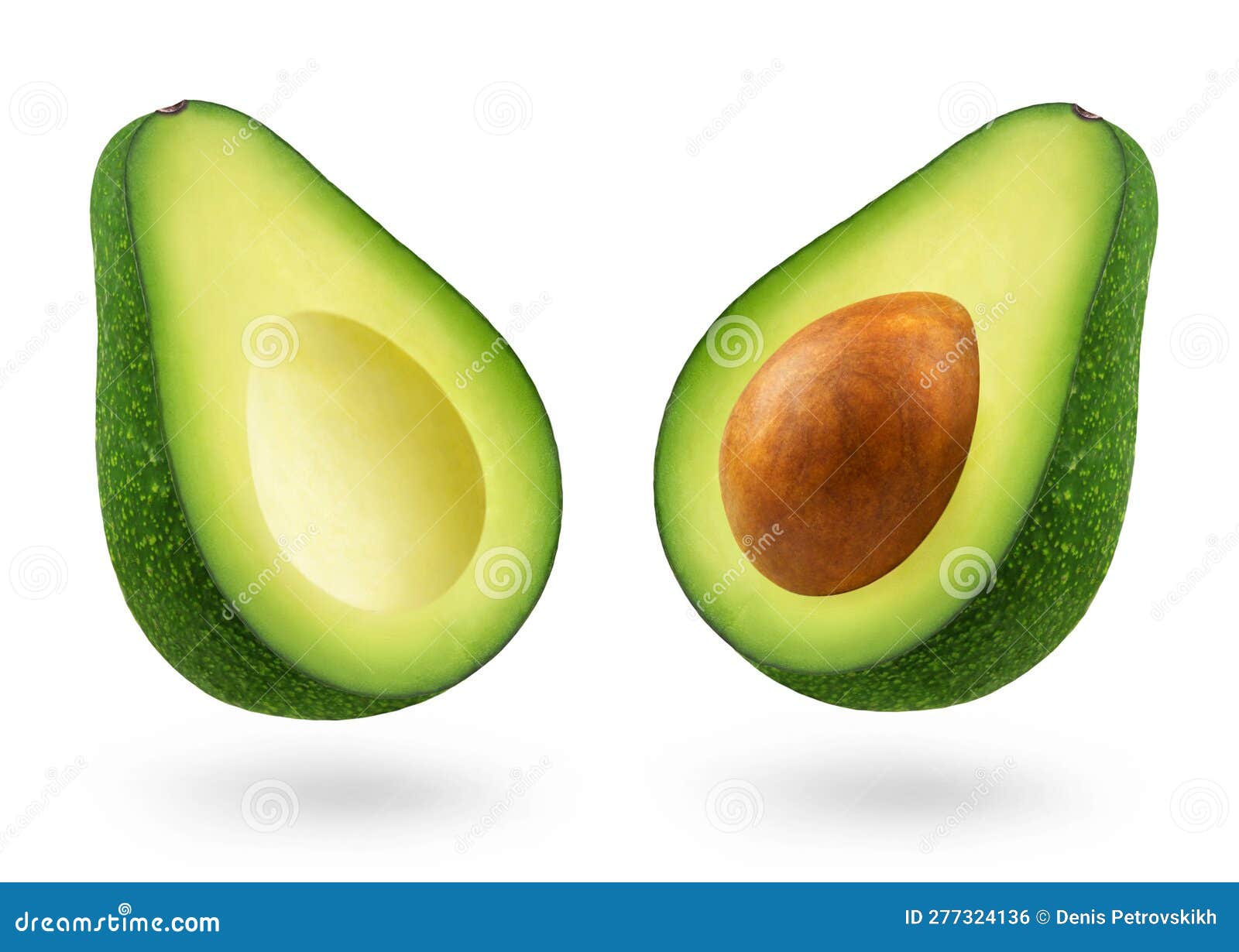 Two Halves of a Green Avocado and the Core of the Fruit Levitate on a ...