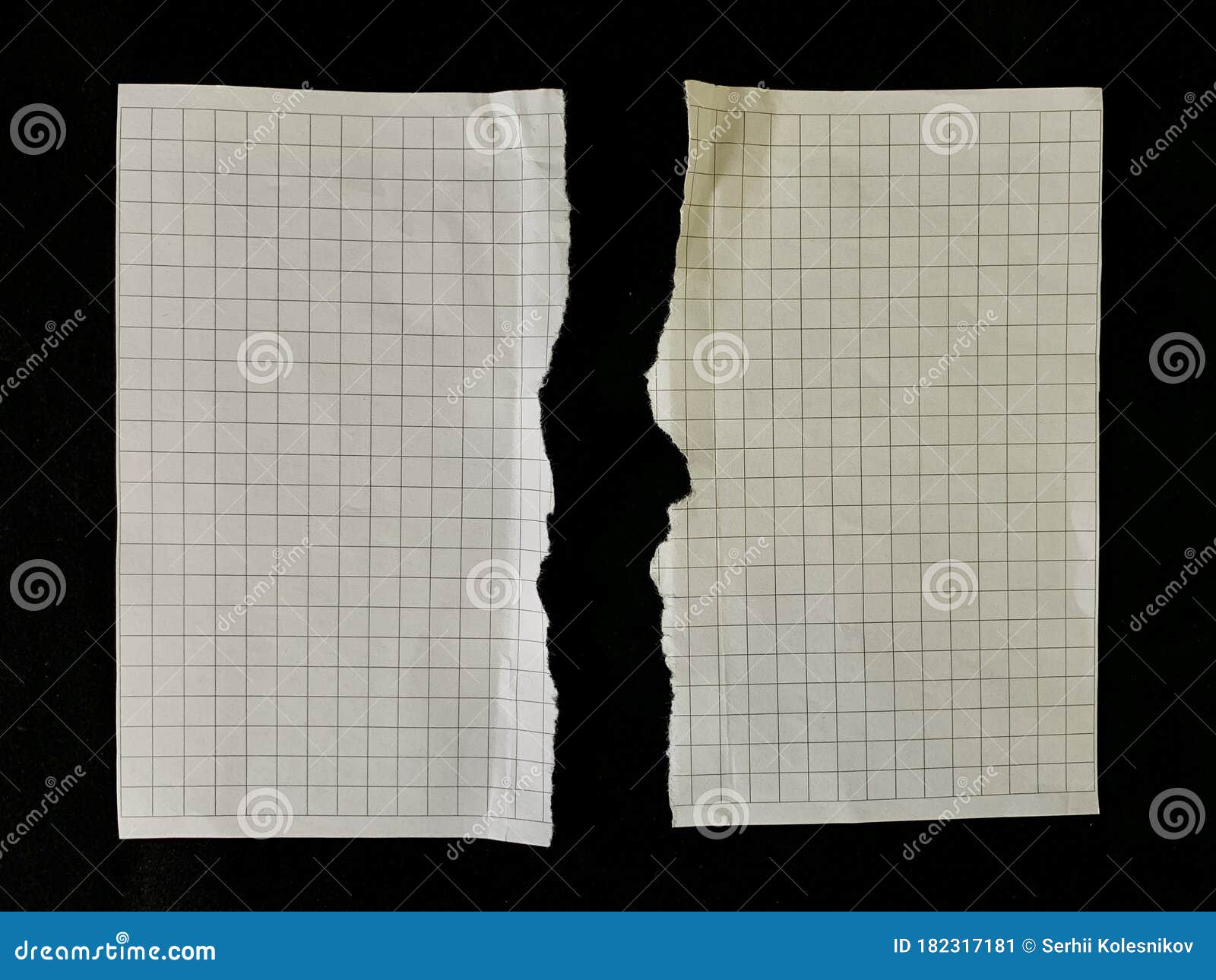 Two Halves of Torn Paper, on a Black Background. the Sheet of the ...