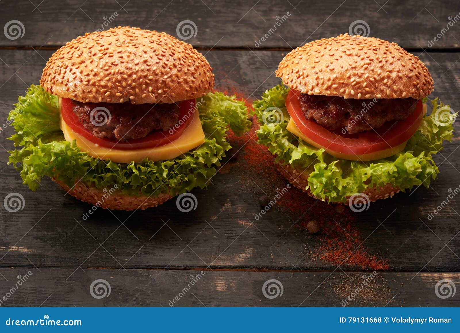 Two Hamburger on a Wooden Table Stock Photo - Image of appetizing, beef ...