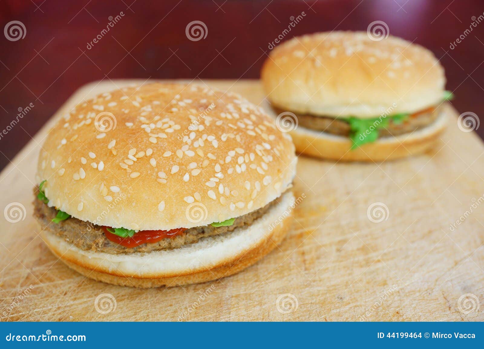 Two hamburgers stock photo. Image of fast, seed, bread - 44199464