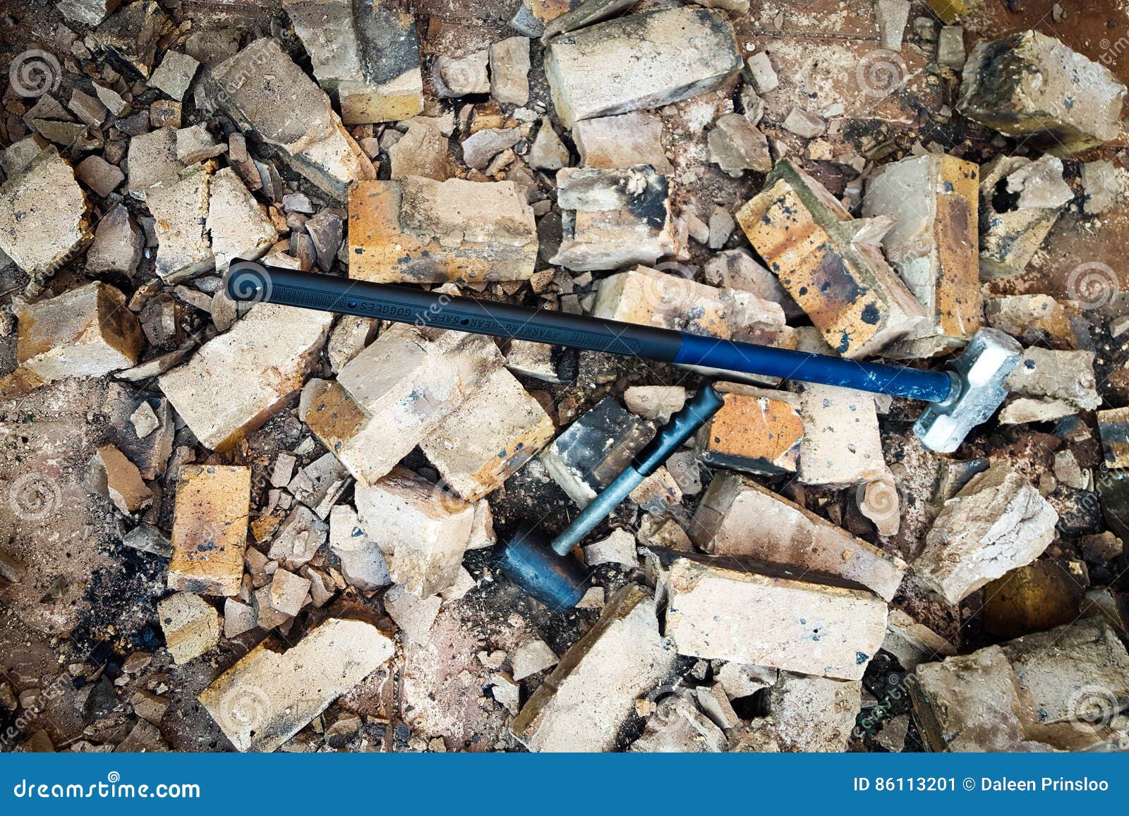 Two Hammers Breaks Down Wall Stock Image - Image of brown, break: 86113201