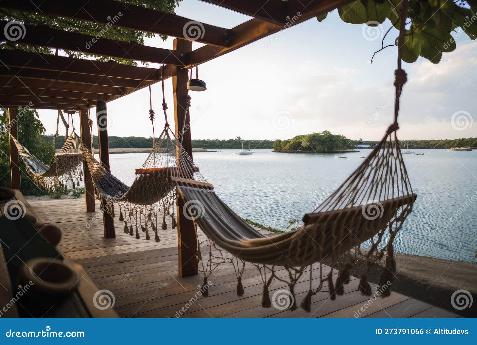 Two Hammocks and Swings Side by Side, Each with Its Own View Stock ...