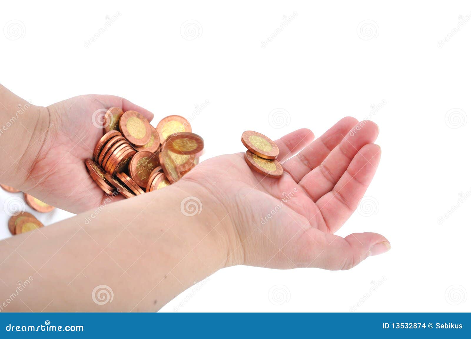 Two hand of coins stock photo. Image of bank, gold, coins - 13532874
