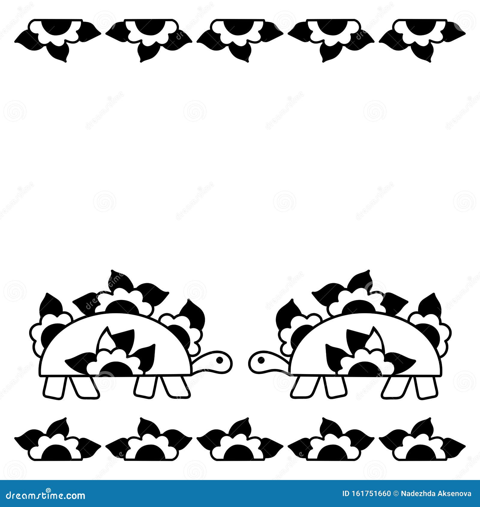 Two Hand-drawn Stylized Turtles. Frame of Flowers Stock Illustration ...