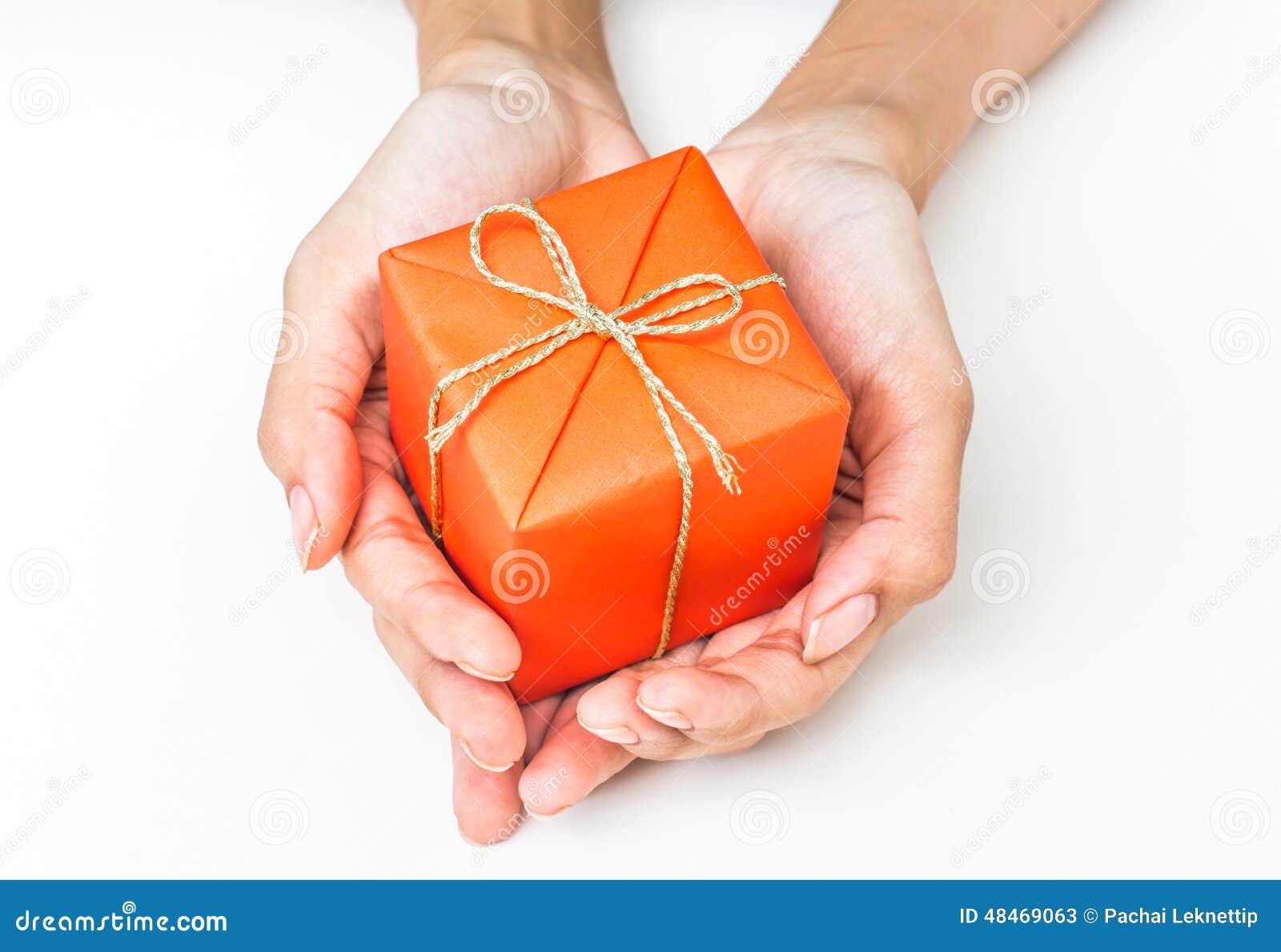 Two Hand Holding Orange Gift Box Stock Image - Image of year, holding ...
