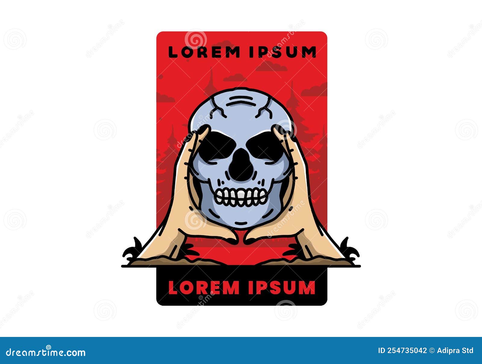 Two Hand Holding a Skull Illustration Badge Stock Vector - Illustration ...