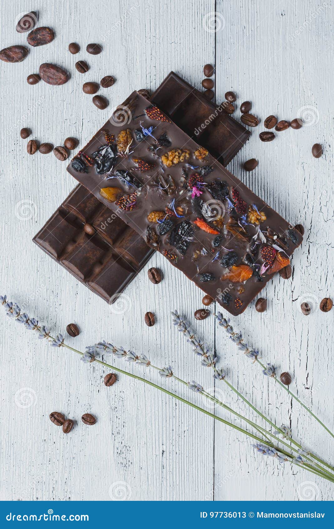 Two Handmade Chocolate Bar Filled with Different Berries on Old Stock ...