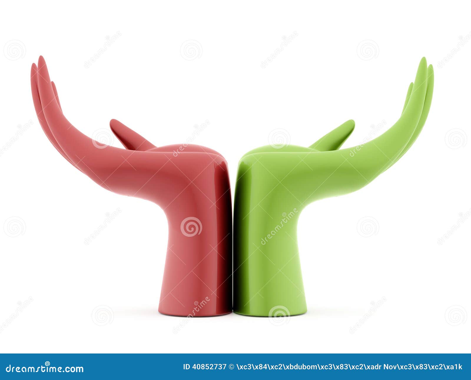 Two Hands Art Concept One is Green and One Red Rendered and Isolated ...