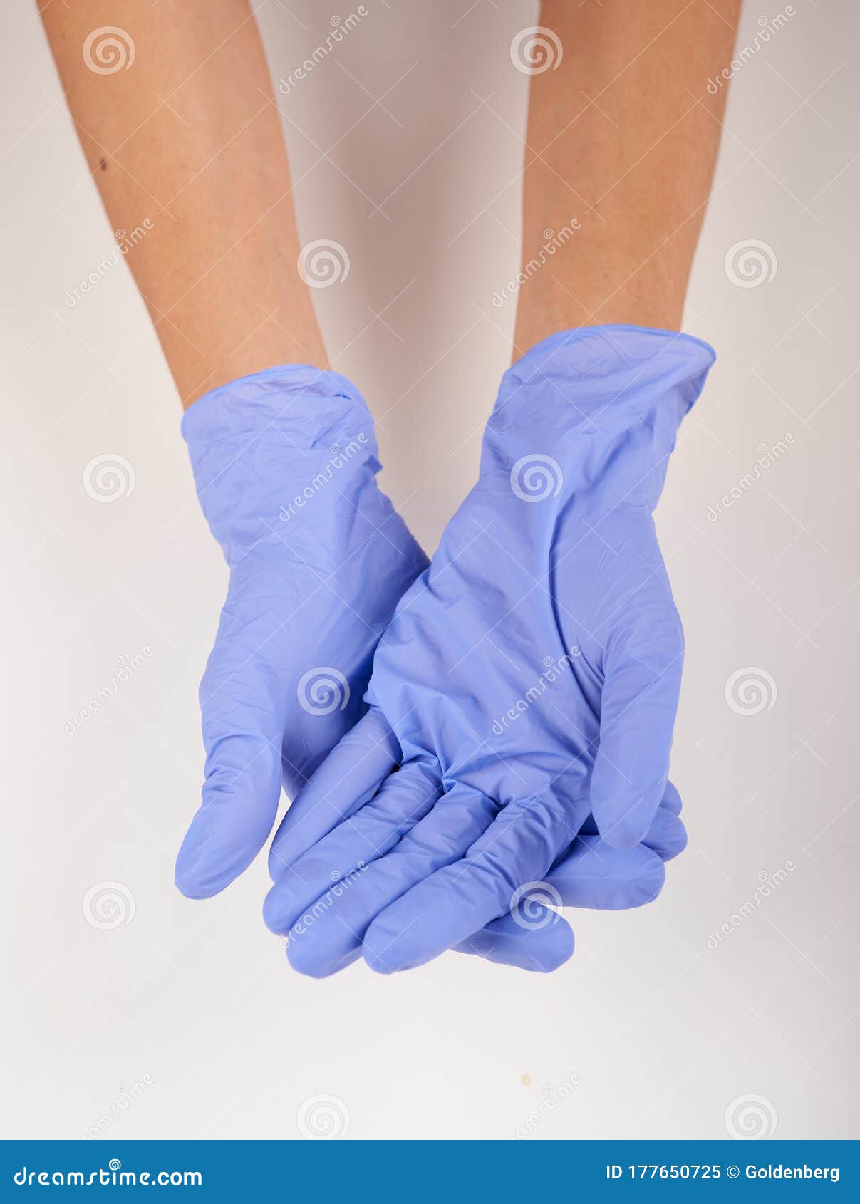 Two hands in blue gloves stock image. Image of antibacterial - 177650725