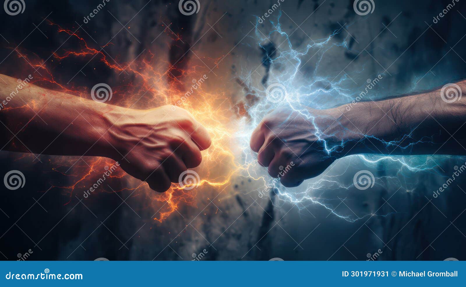 Two Hands Boxing Each Other with Lightning Inbetween Created with ...