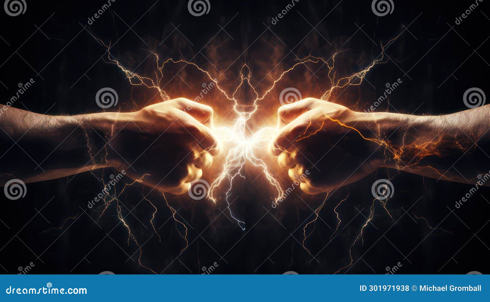Two Hands Boxing Each Other with Lightning Inbetween Created with ...