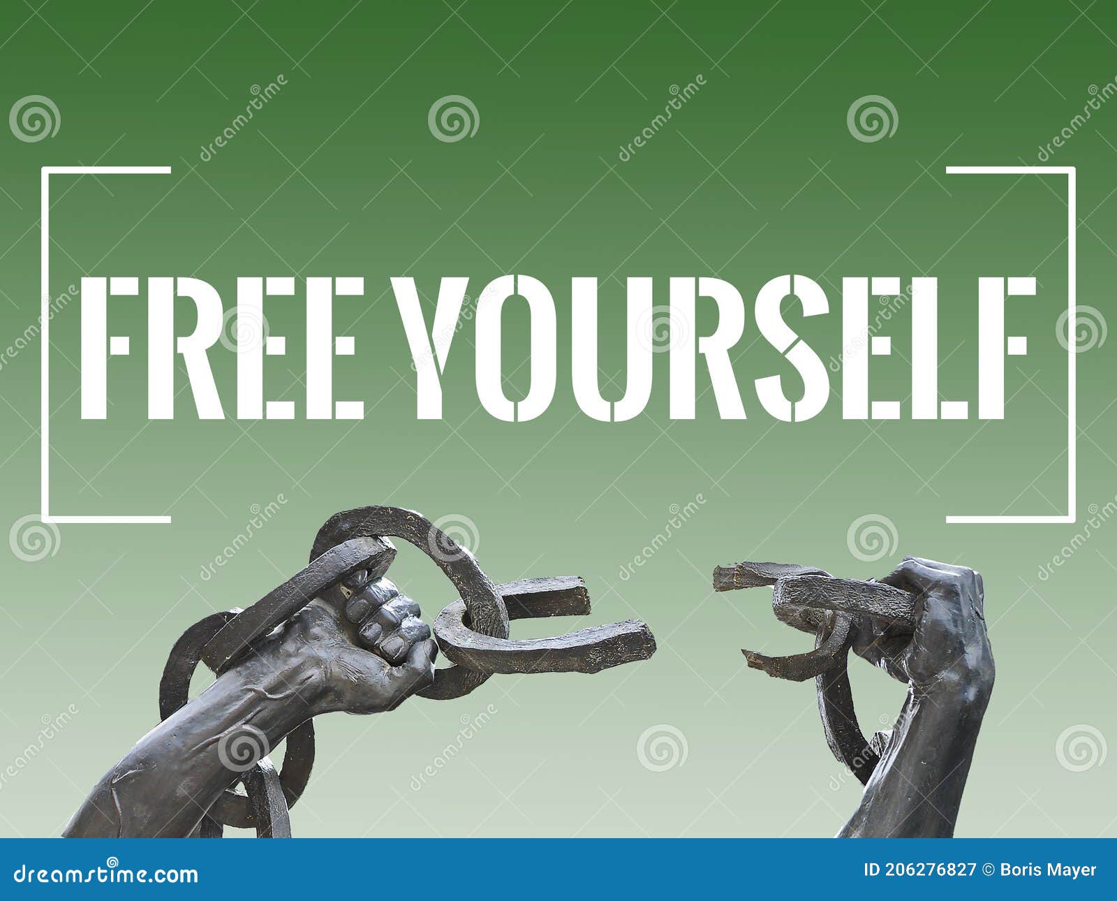 Two Hands Breaking Chains with a White Colored Text `Free Yourself ...