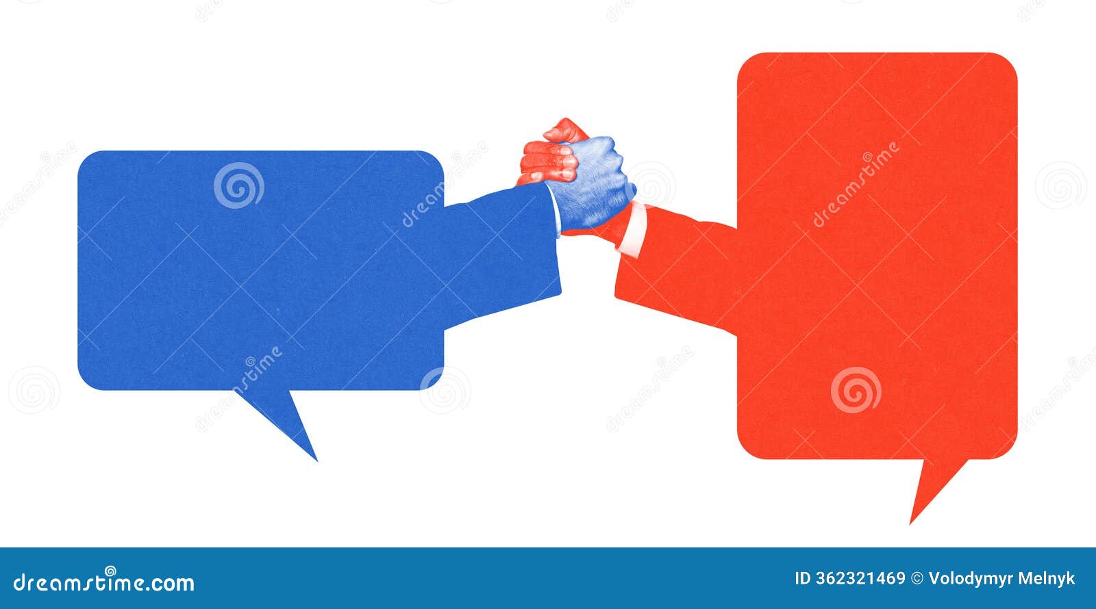 Two Hands Clasp in Handshake Emerging from Speech Bubbles, Symbolizing ...