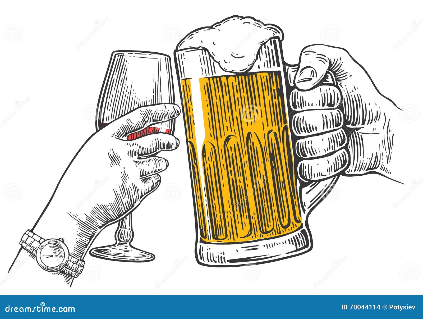 Two Hands Clink A Glass Of Beer And Wine Stock Vector Illustration Of Celebration Background
