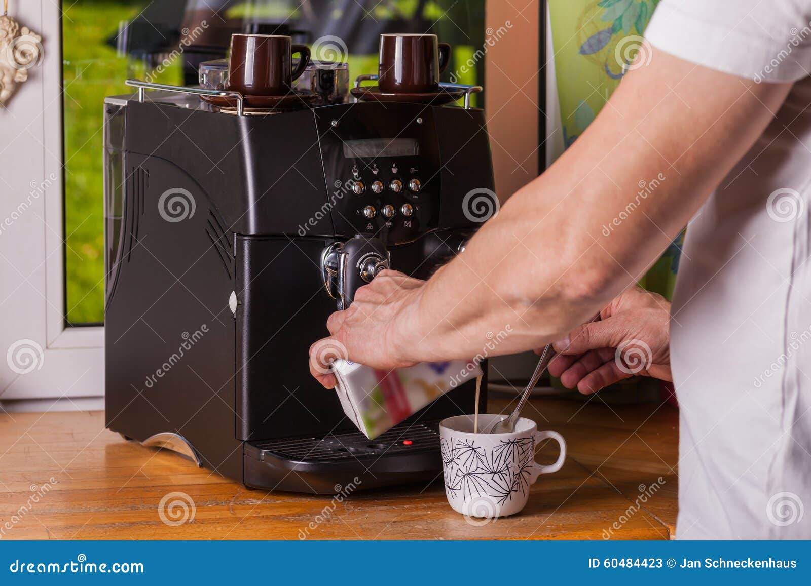 Two Hands on a Coffe Machine Stock Image - Image of black, counter ...