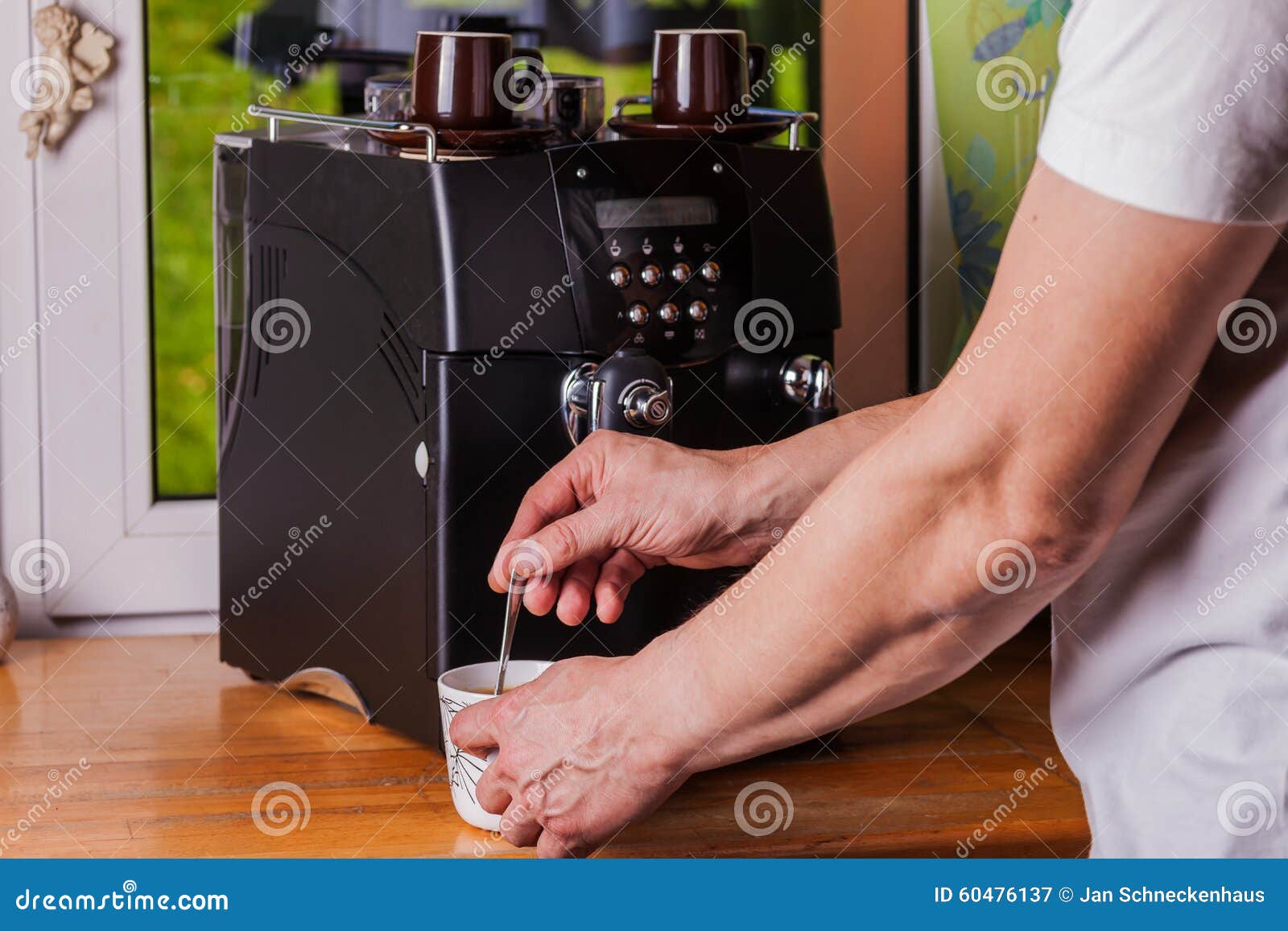 Two Hands on a Coffe Machine Stock Image - Image of drink, machine ...