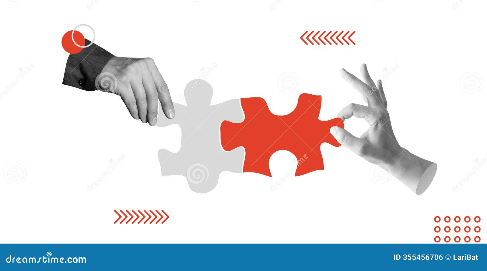 Two Hands Connect the Grey and Red Puzzle Pieces, Symbolising ...