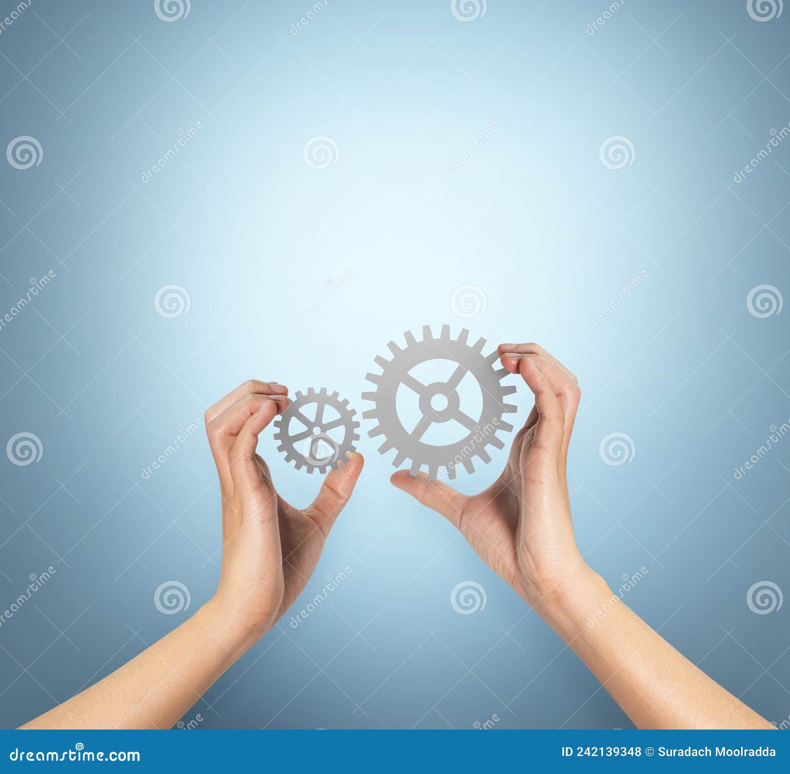 Two Hands Connect Pieces of Gears for Teamwork Concept Stock Photo ...
