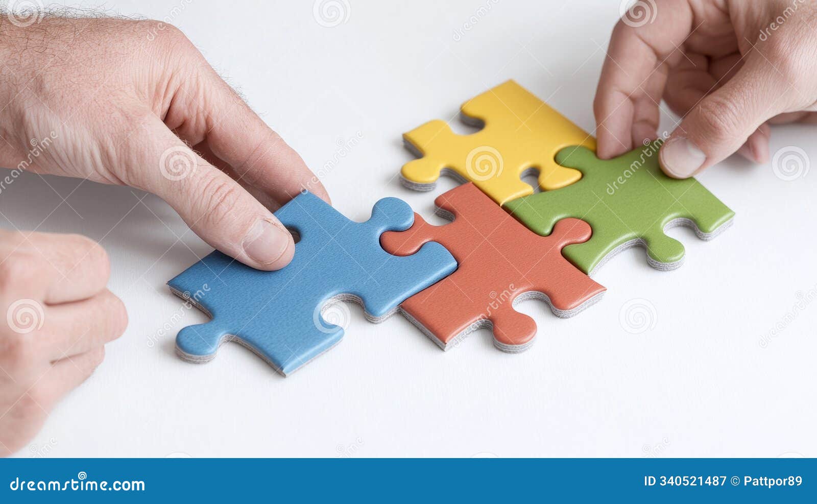 Hands Connecting Colorful Puzzle Pieces Together Stock Illustration ...