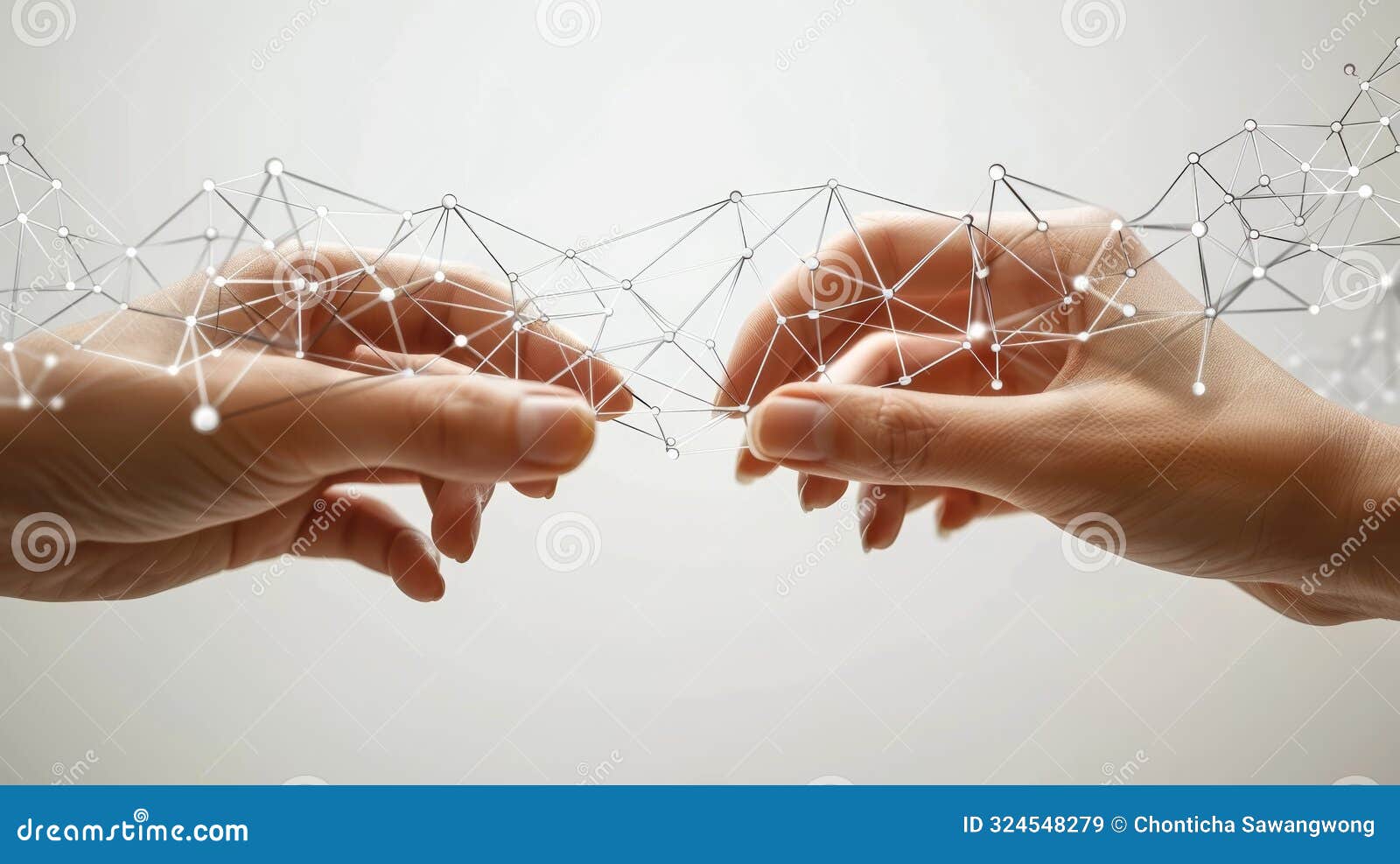 Two Hands Connecting through a Digital Network, Illustrating the ...