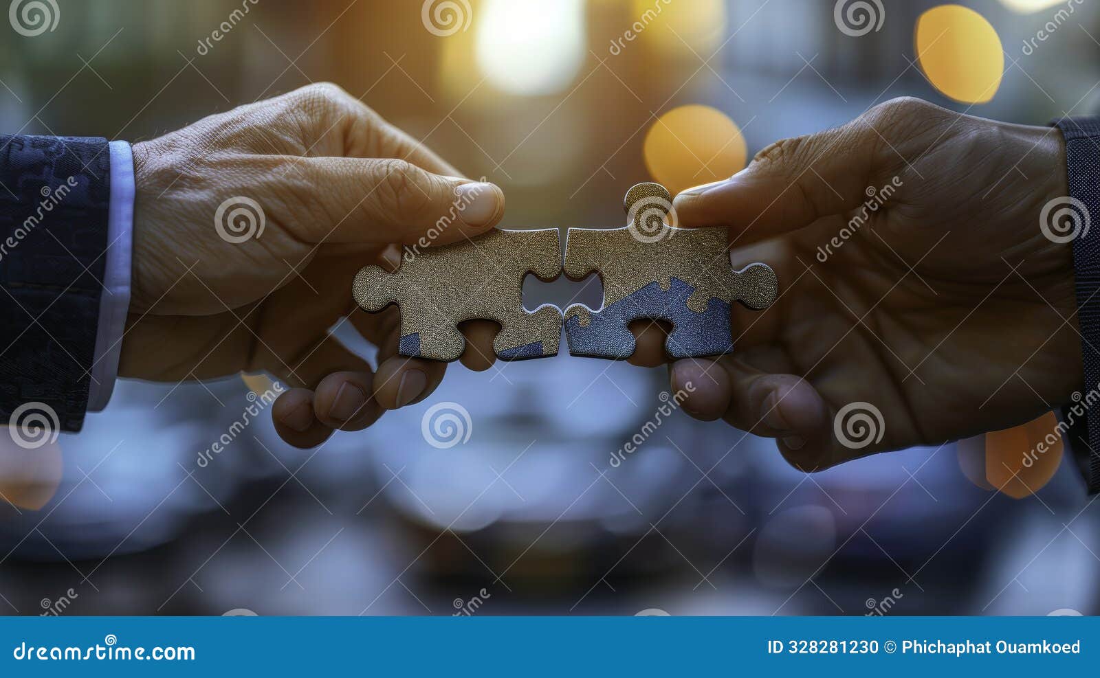 Two Hands Connecting Puzzle Pieces Symbolizing Teamwork Partnership and ...