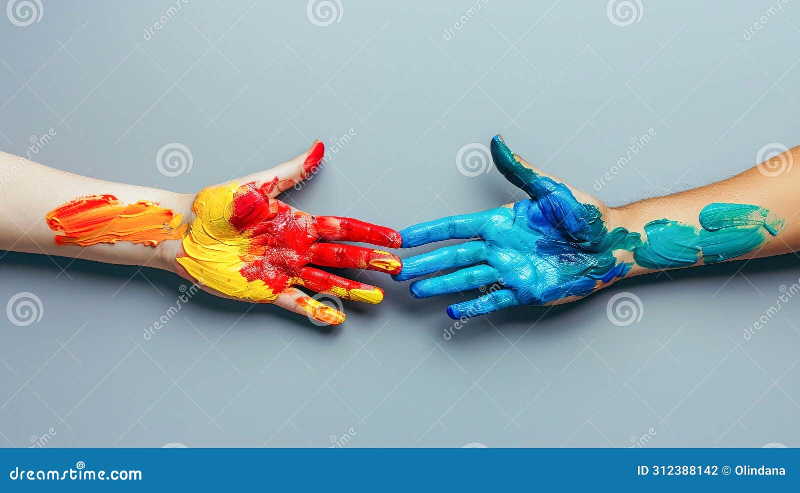 Two Hands Covered with Paint Reaching To Each Other. Help Diversity ...