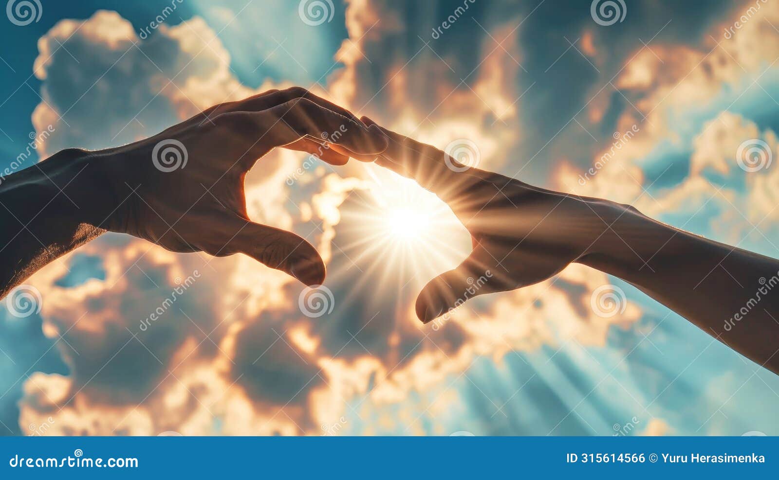 Two Hands Create a Heart Shape Against the Backdrop of a Radiant Sun ...