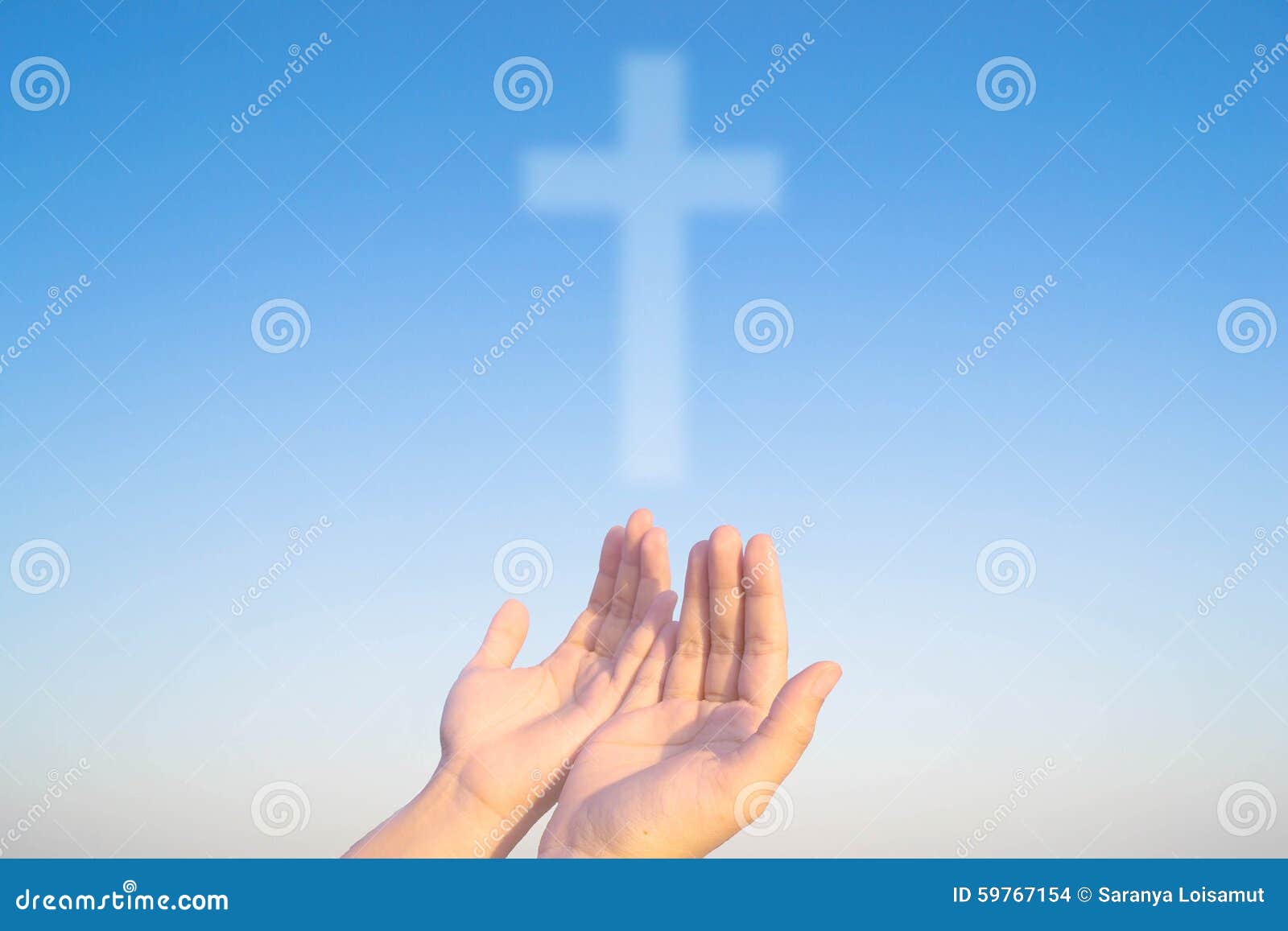 Two Hands and Cross of Christ and Believers Stock Photo - Image of pray ...