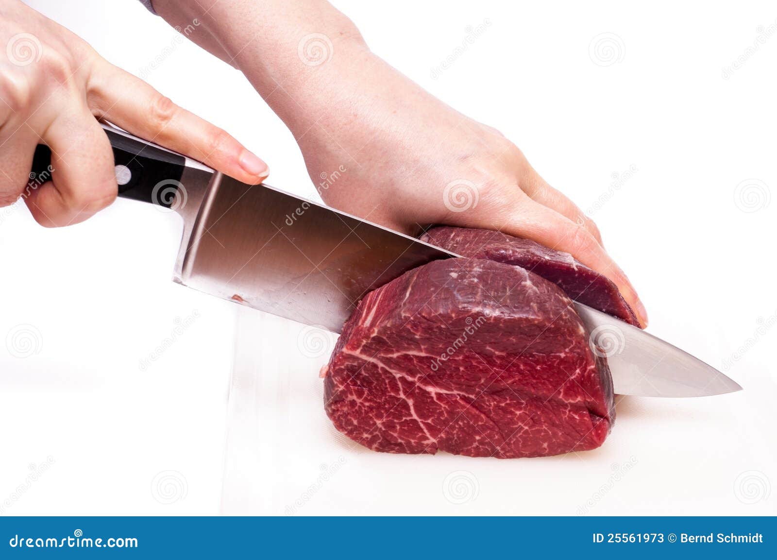 Two Hands Cutting a Fillet of Beef Stock Image - Image of slice, meat ...