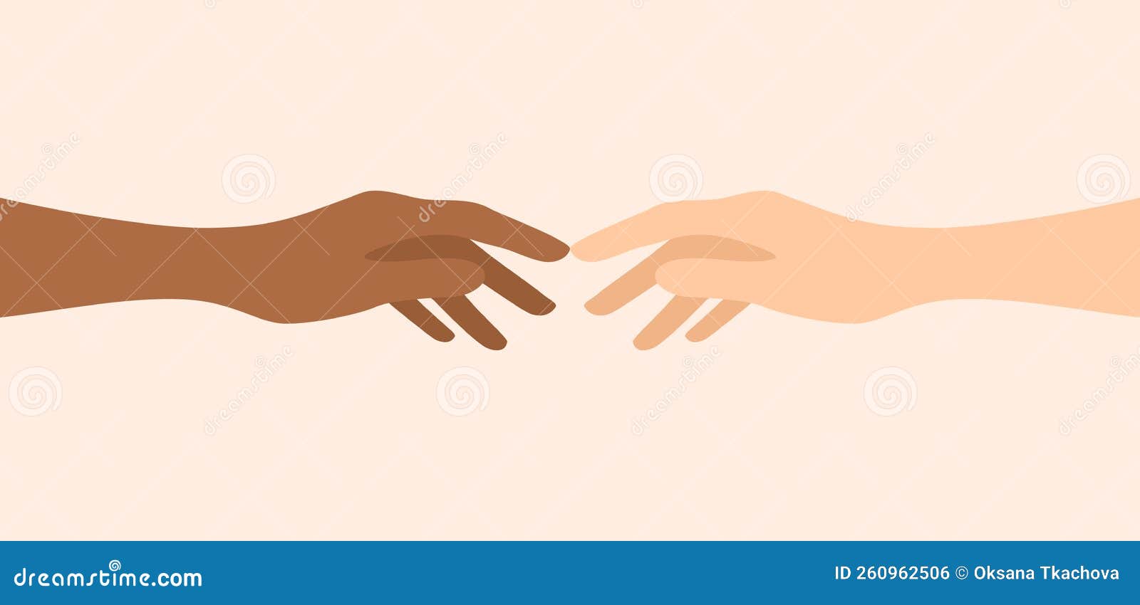 Two Hands of Different Skin Tones Reaching Towards Each Other. Flat ...