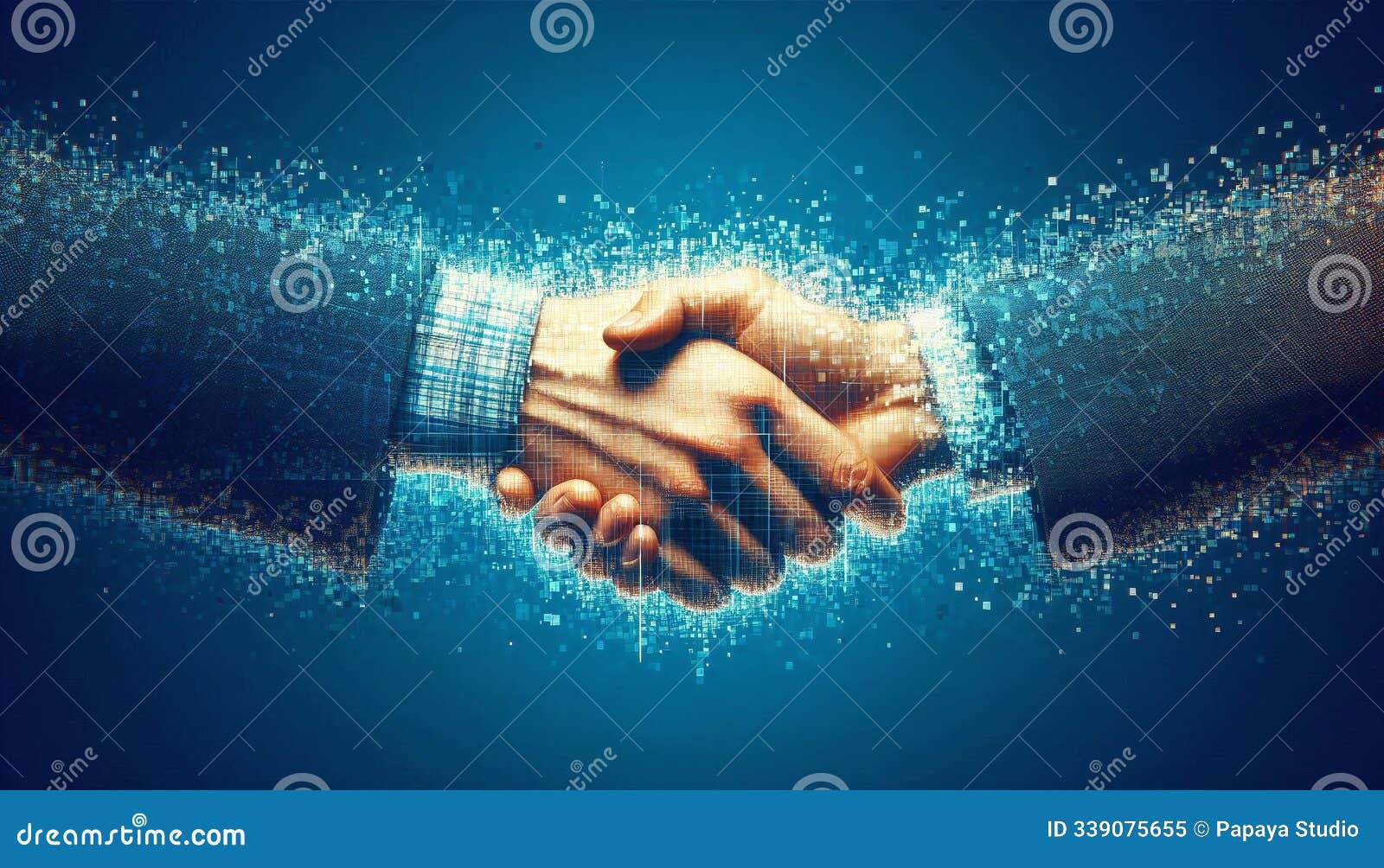 Pixelated Digital Handshake Transitioning into Virtual Space Stock ...