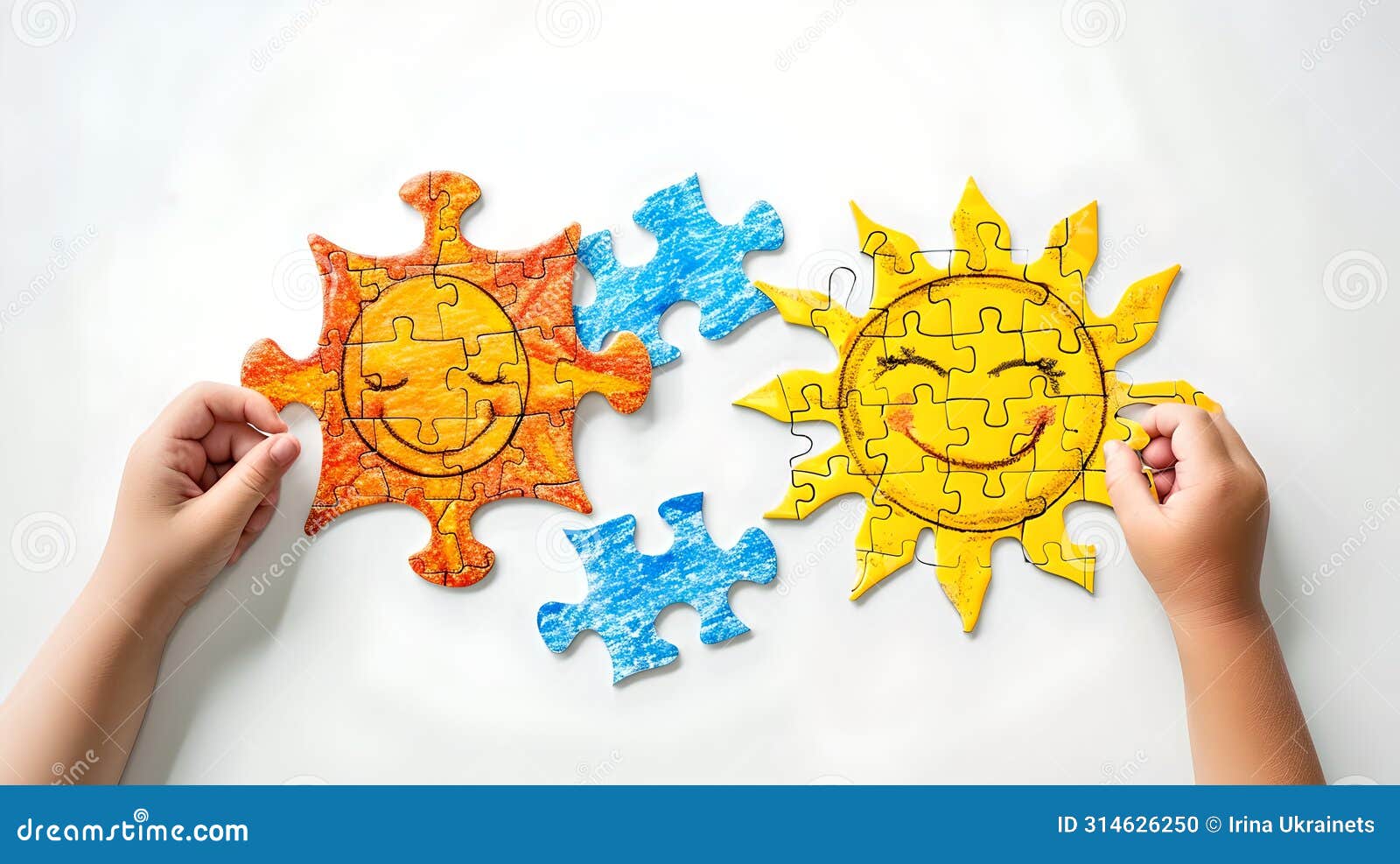 Hands Assembling Vibrant Sun Puzzle Pieces, Concept of Fun Learning and ...