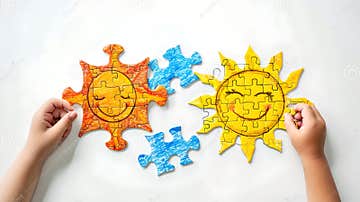 Hands Assembling Vibrant Sun Puzzle Pieces, Concept of Fun Learning and ...