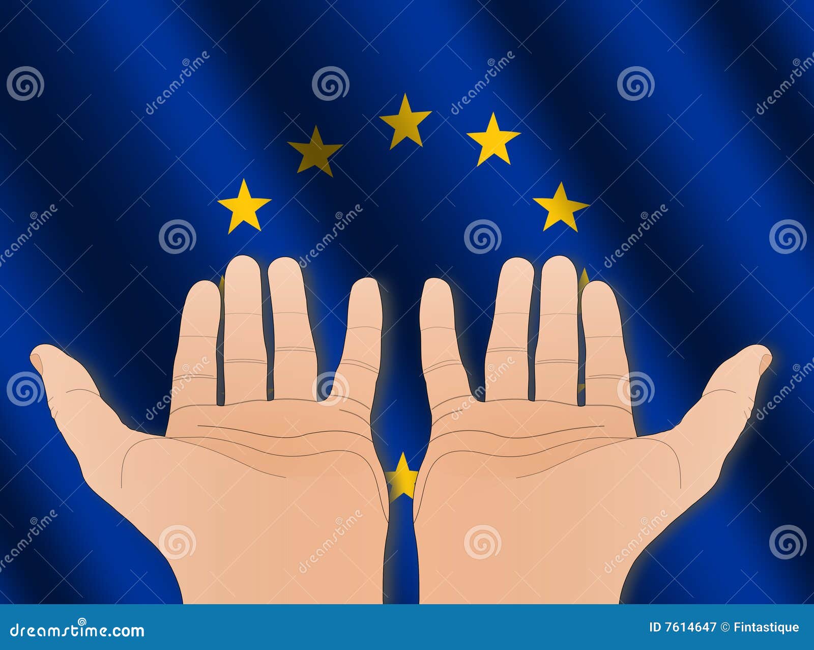 Two hands with EU flag stock illustration. Illustration of breeze - 7614647