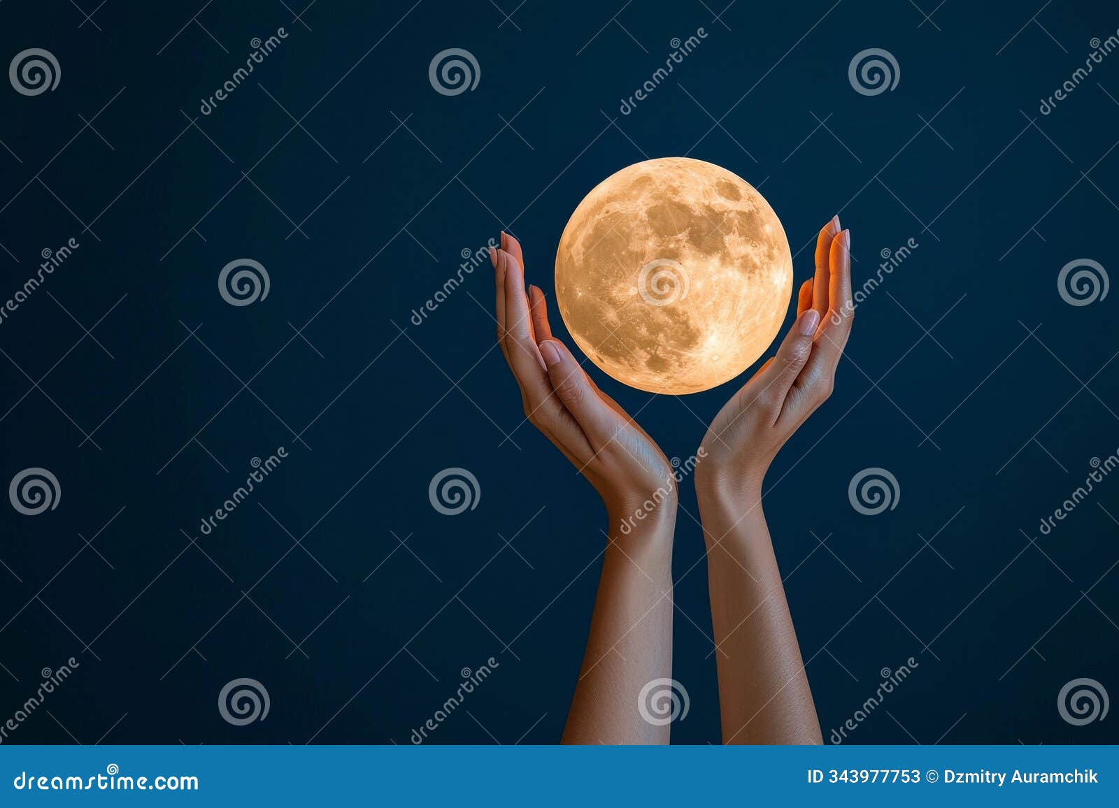 Two Hands are Extended Towards the Bright Full Moon Stock Image - Image ...