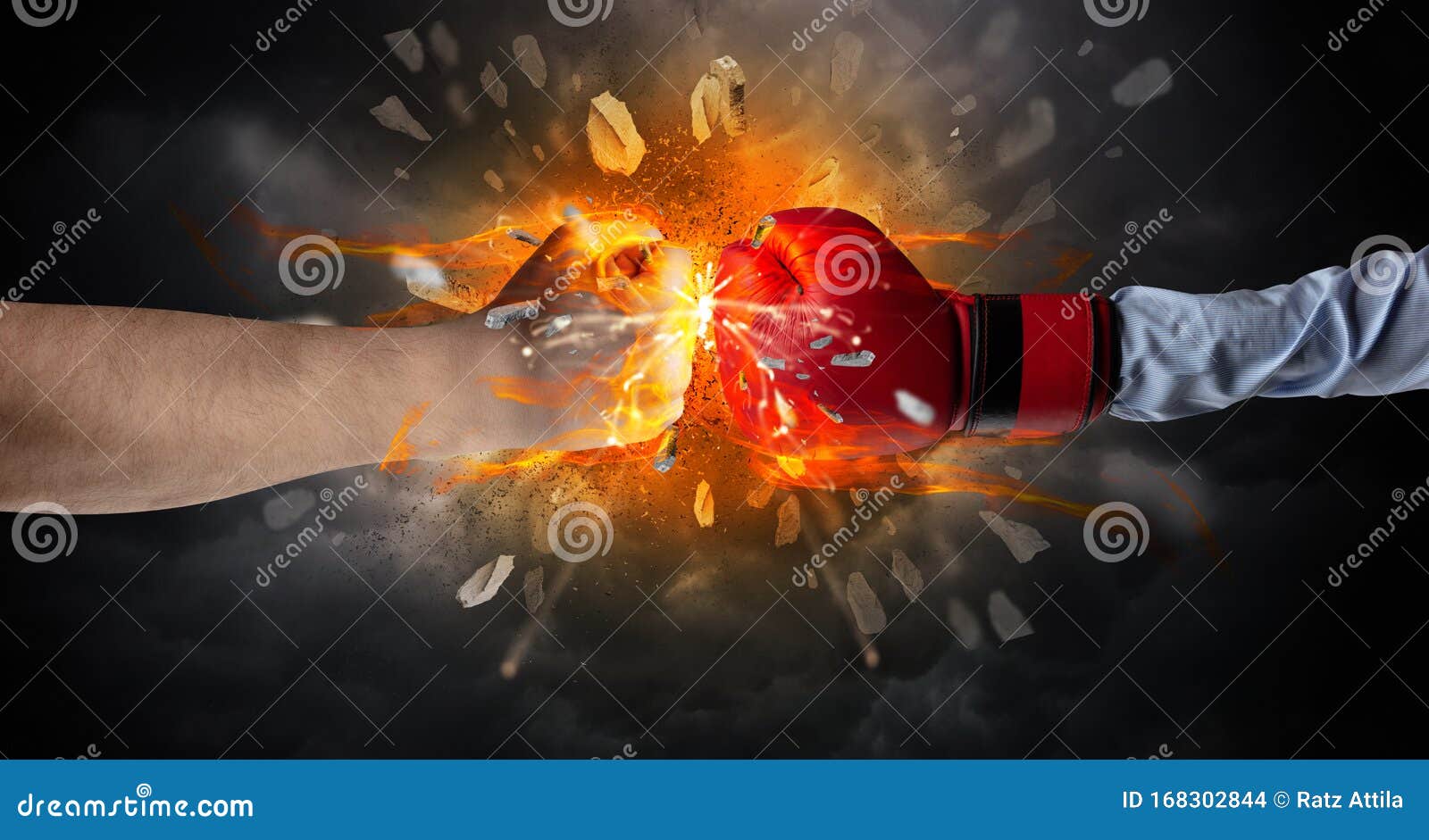Fighting Hands Breaking Rock Stock Photo - Image of challenge, fire ...