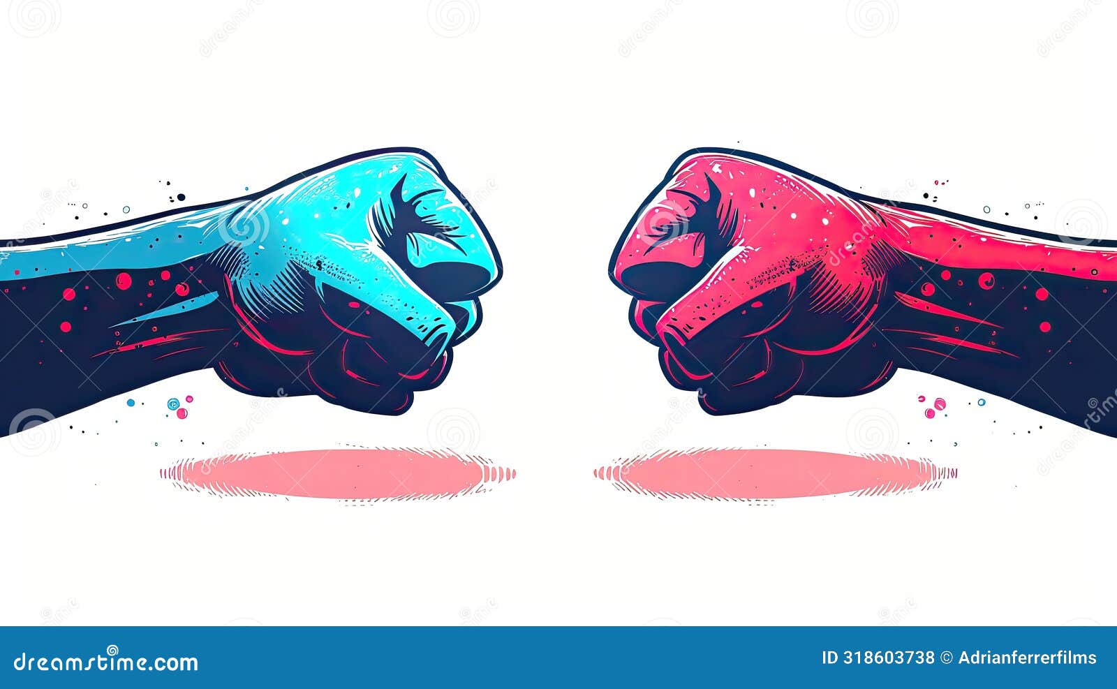Two Hands are in a Fist, One Blue and One Red Stock Photo - Image of ...