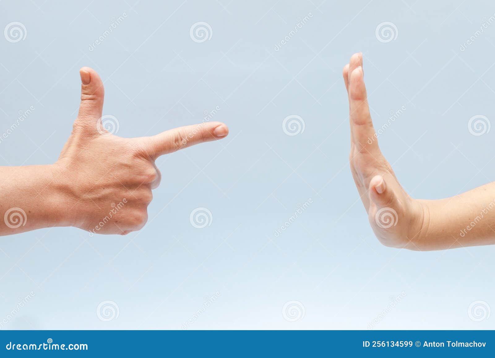 Two Hands Gesturing on a Blue Background Stock Image - Image of blue ...