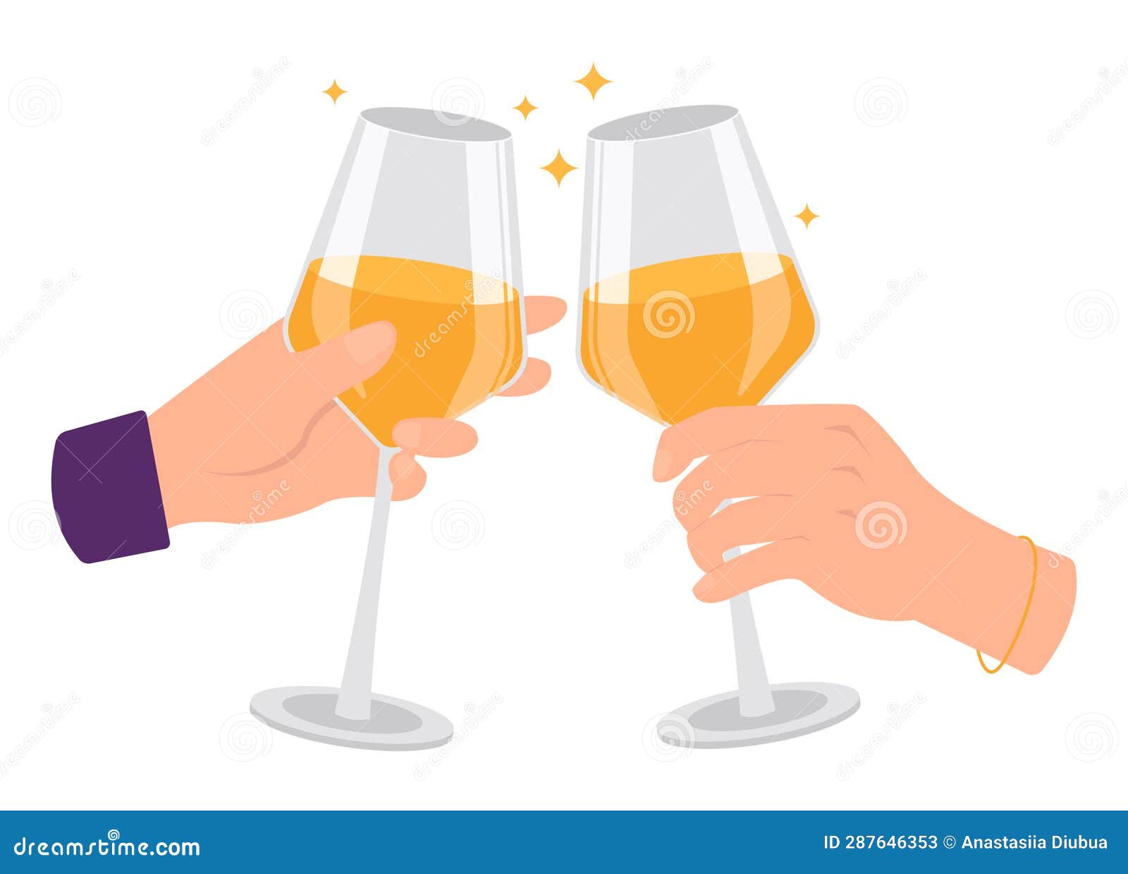 Two Hands with Glasses of White Wine. Cheers! Stock Vector ...