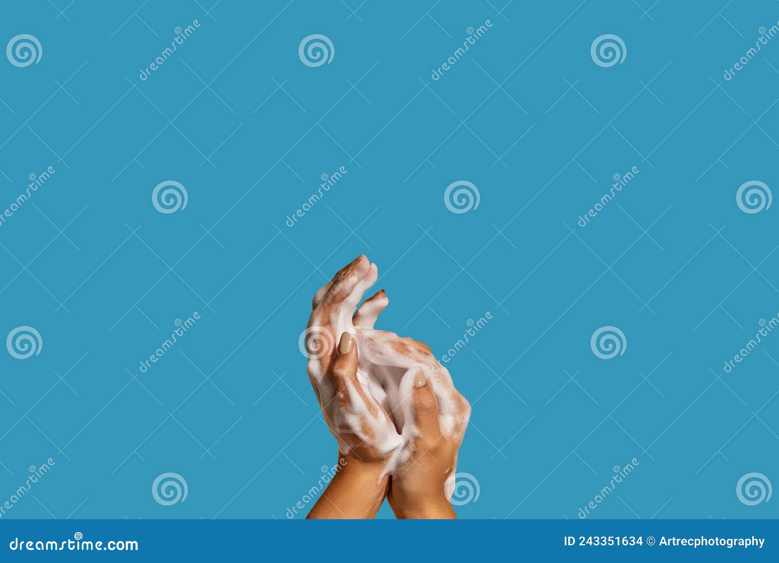 Two Hands with Hand Soap Foam on Colorful Background with Copy Space ...