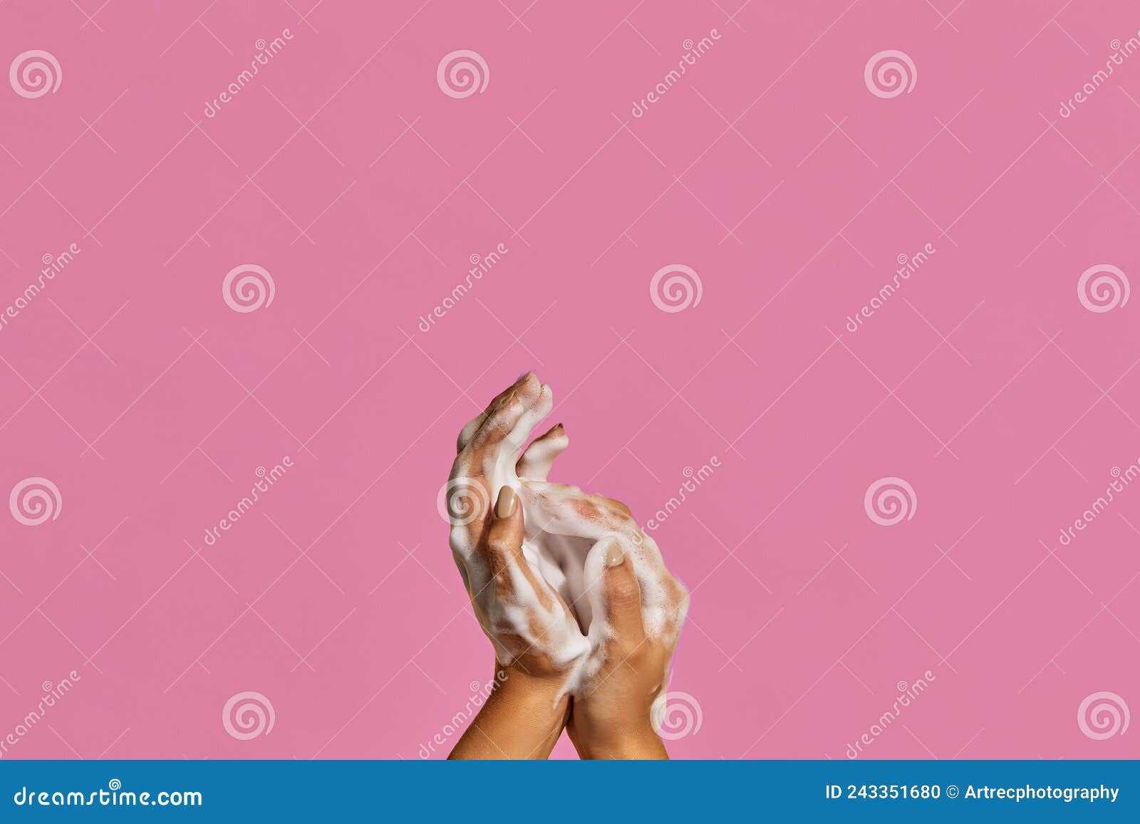 Two Hands with Hand Soap Foam on Colorful Background with Copy Space ...