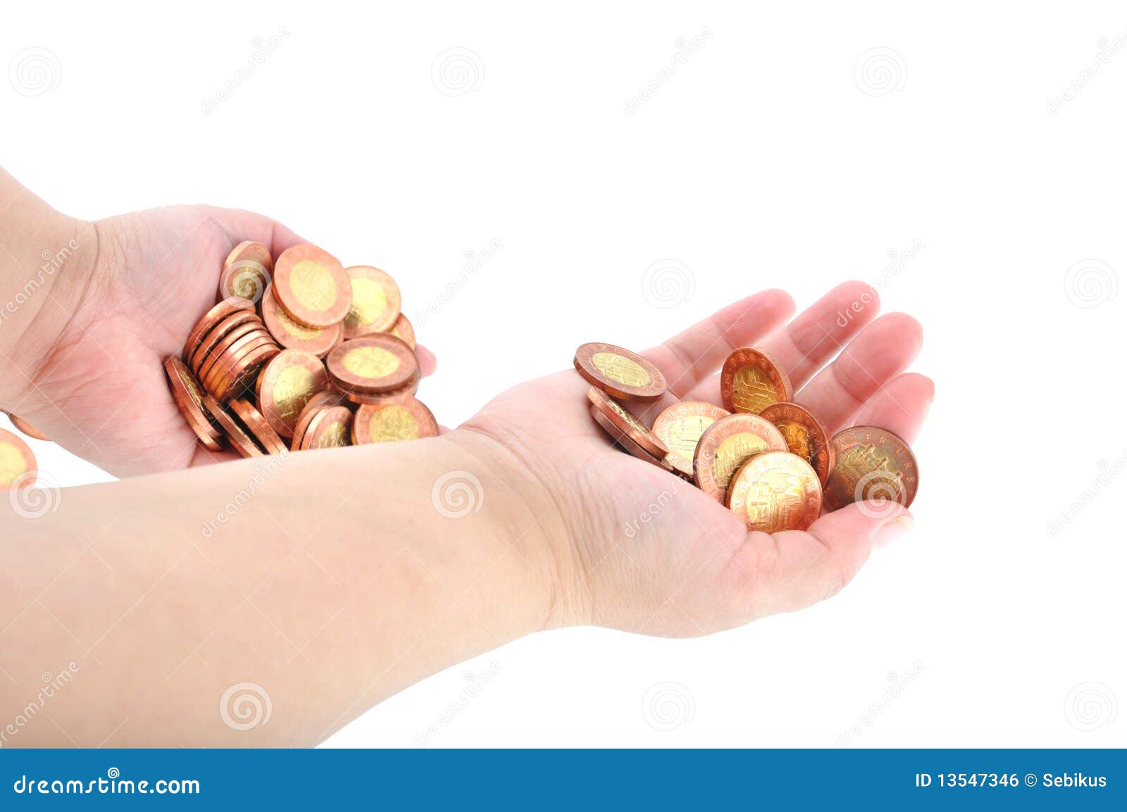 Two hands hold coins stock photo. Image of paper, investment - 13547346