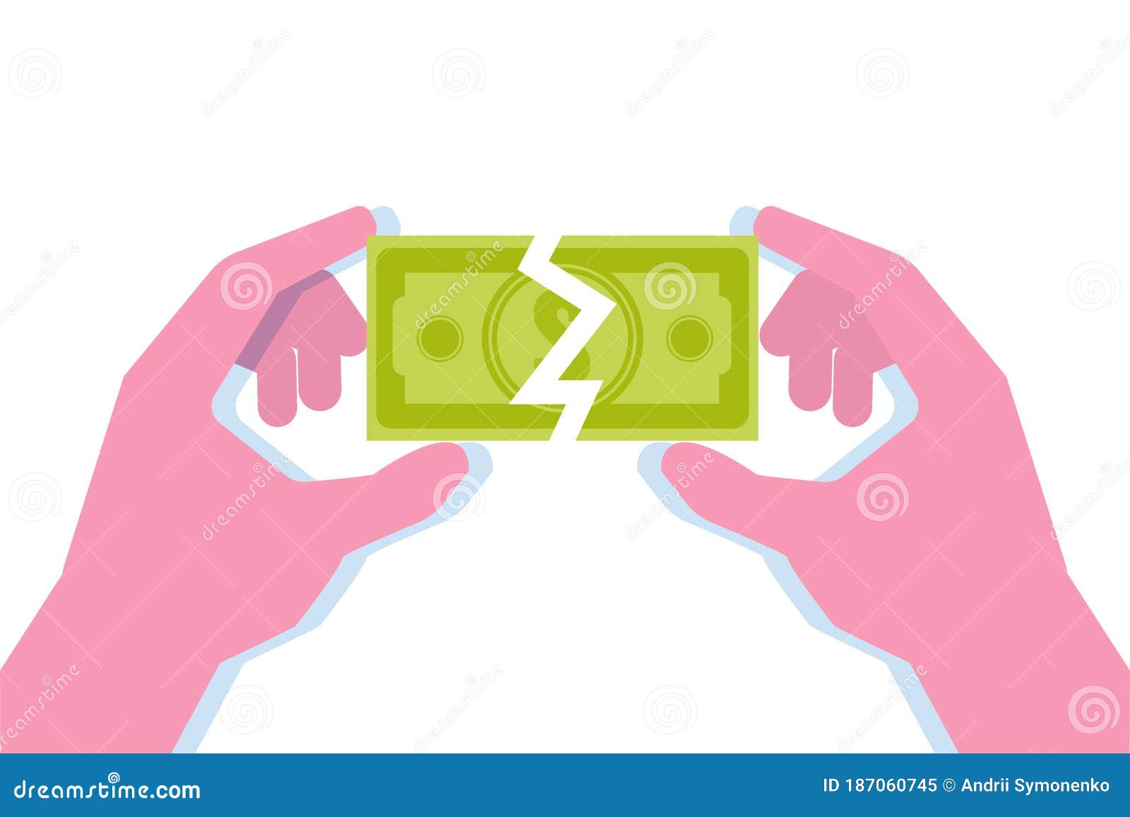 Two Hands Hold Half of Paper Money Bill. Divide Money Concept, Share ...