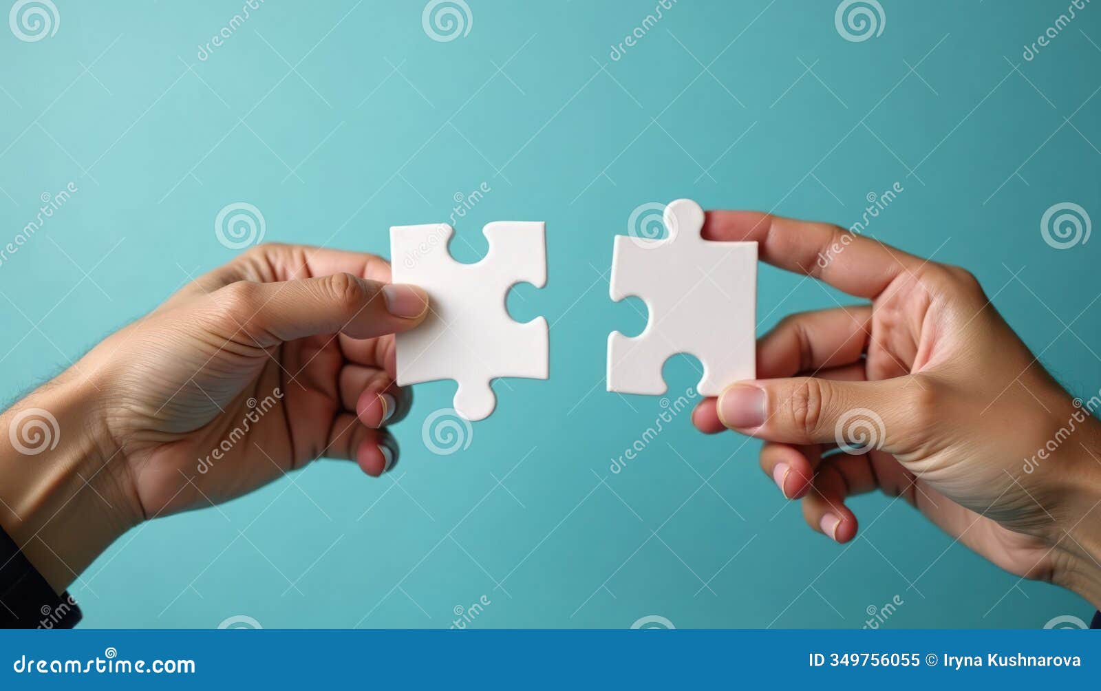 Two Hands Hold Puzzle Pieces. Connecting Puzzle Pieces Cooperation ...