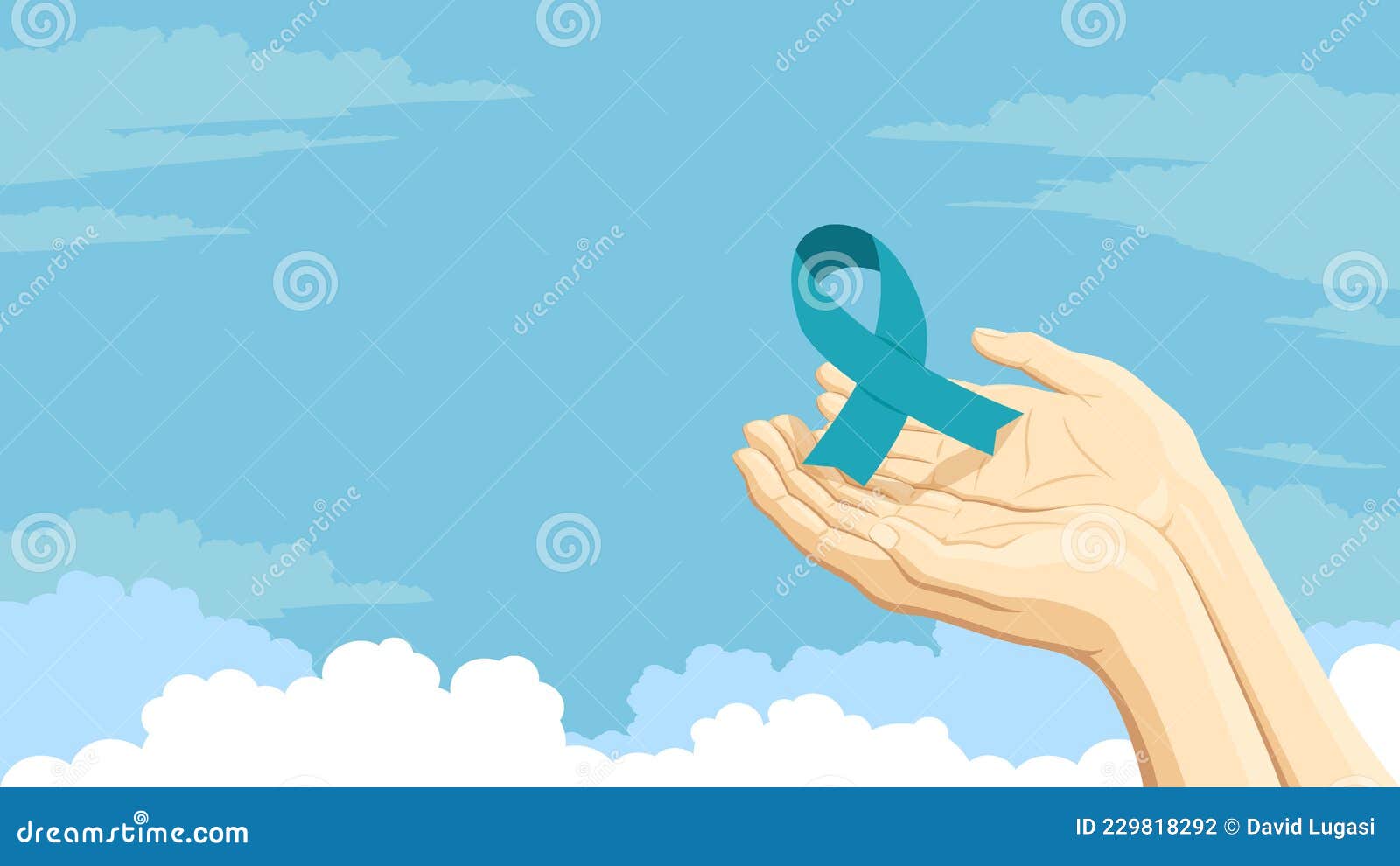 Two Hands Holding a Blue Ribbon. Stock Vector - Illustration of flat ...