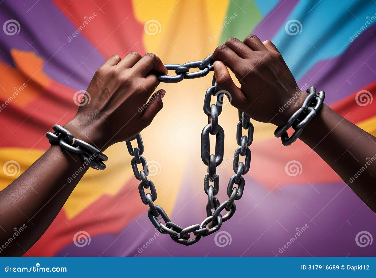 Two Hands Holding Chains in Front of a Rainbow Flag Stock Illustration ...