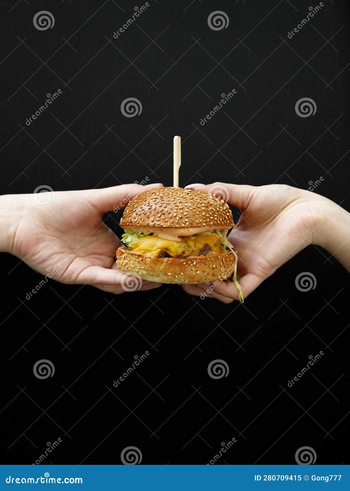 Two Hands Holding a Cheese Burger Stock Image - Image of perfect ...