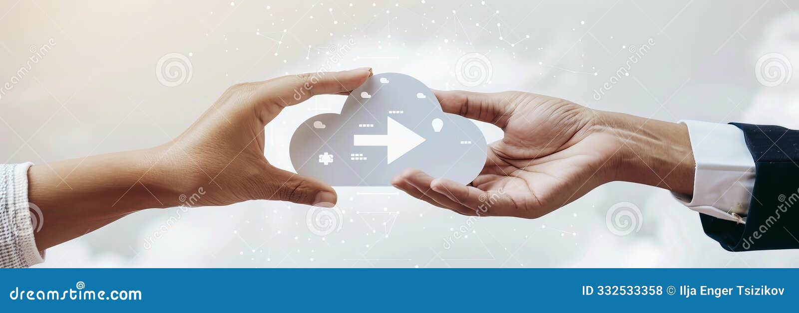 Two Hands Holding Cloud Computing Icon with Arrow, Symbolizing Data ...